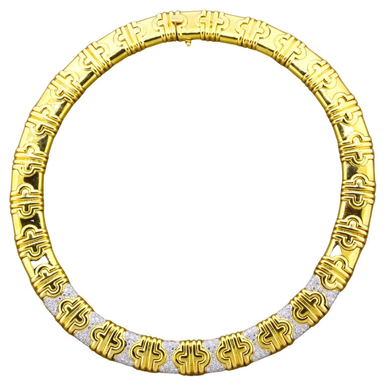 Diamond Gold Link Collar Necklace For Sale at 1stDibs