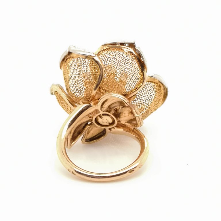 Diamond Gold Mesh Flower Ring at 1stDibs
