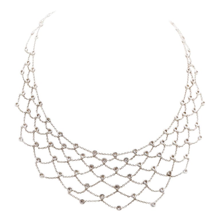 Diamond Gold Modern Web Necklace For Sale at 1stDibs