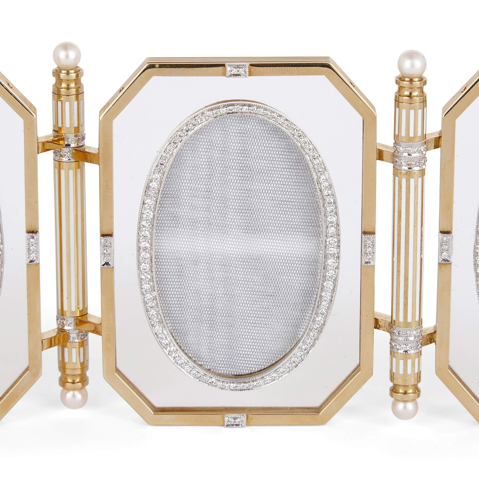 Diamond, Gold, Pearl and Enamel Frame by Asprey For Sale at 1stDibs