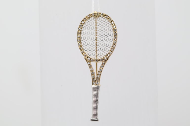 Diamond Gold and Platinum Two-Tone Tennis Racket Pin Brooch at 1stDibs