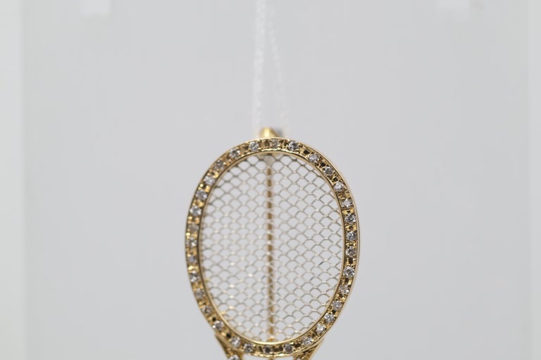 Diamond Gold and Platinum Two-Tone Tennis Racket Pin Brooch For Sale at ...