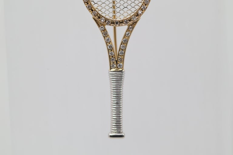 Diamond Gold and Platinum Two-Tone Tennis Racket Pin Brooch at 1stDibs
