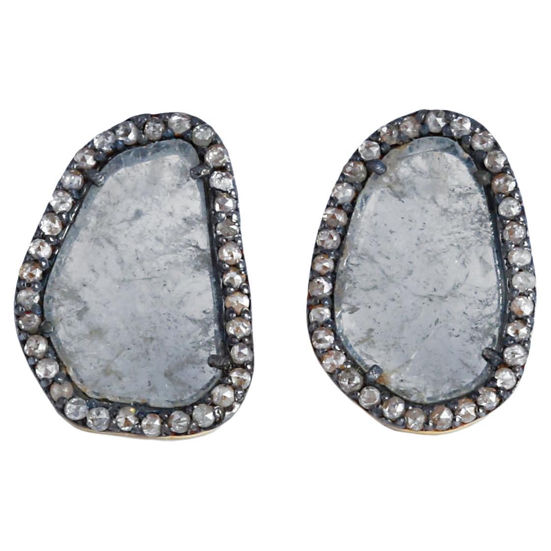 Diamond Sapphire Gold 925 sterling Silver Earring at 1stDibs