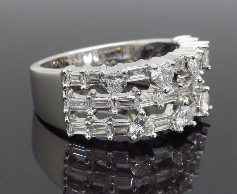Diamond Gold Three Row Ring at 1stDibs