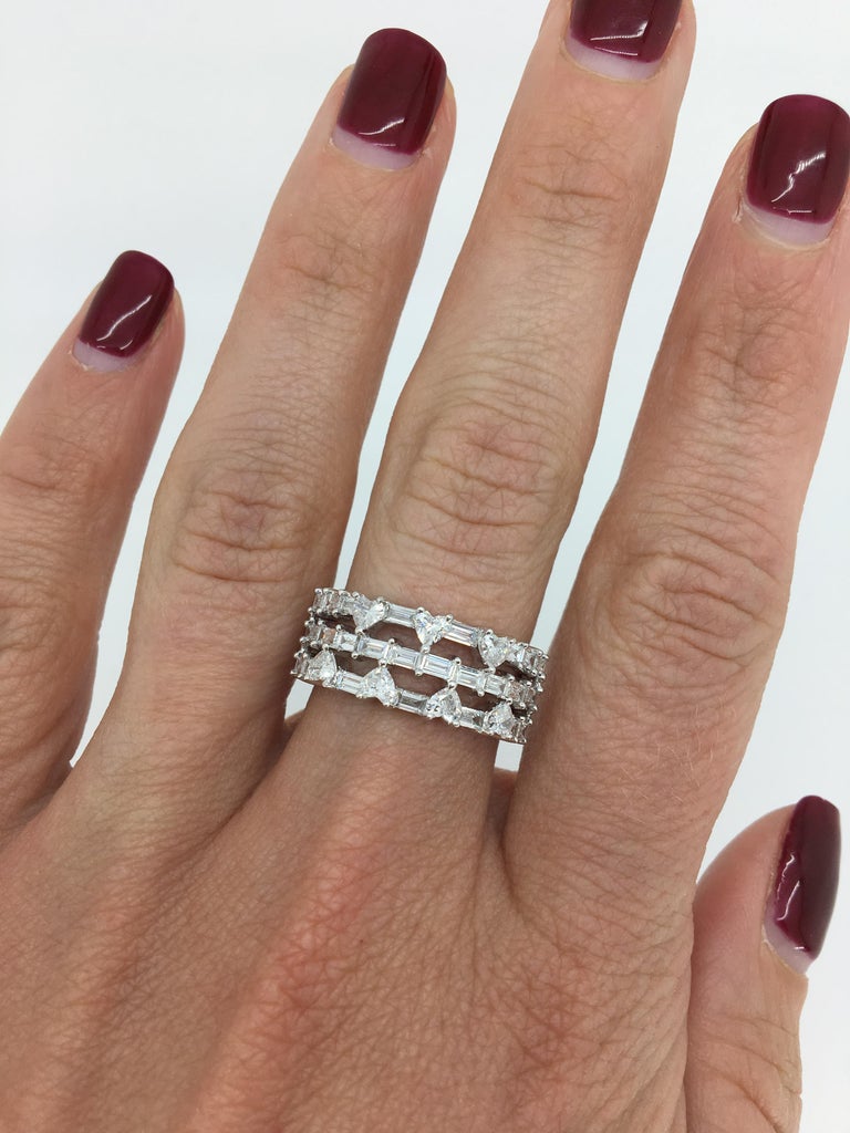 Diamond Gold Three Row Ring at 1stDibs