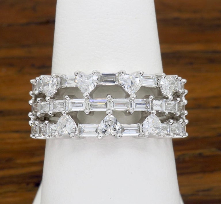 Diamond Gold Three Row Ring at 1stDibs
