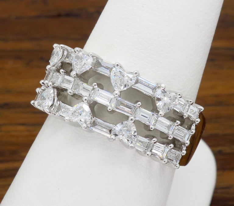 Diamond Gold Three Row Ring at 1stDibs