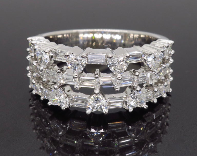 Diamond Gold Three Row Ring at 1stDibs