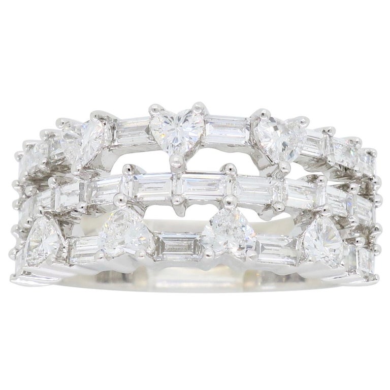 Diamond Gold Three Row Ring at 1stDibs