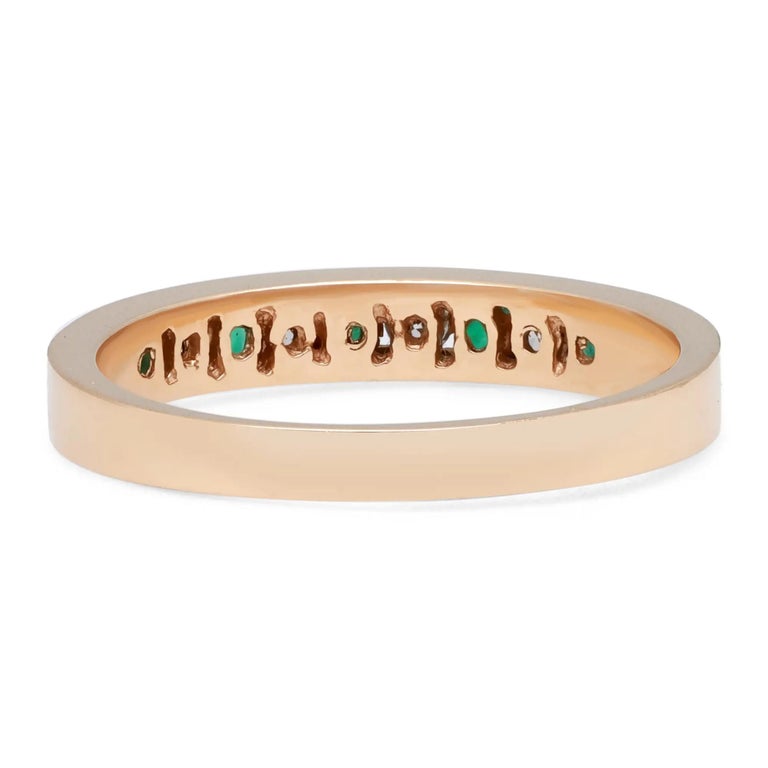 Diamond and Green Emerald Ladies Channel Set Band Ring 14K Yellow Gold ...