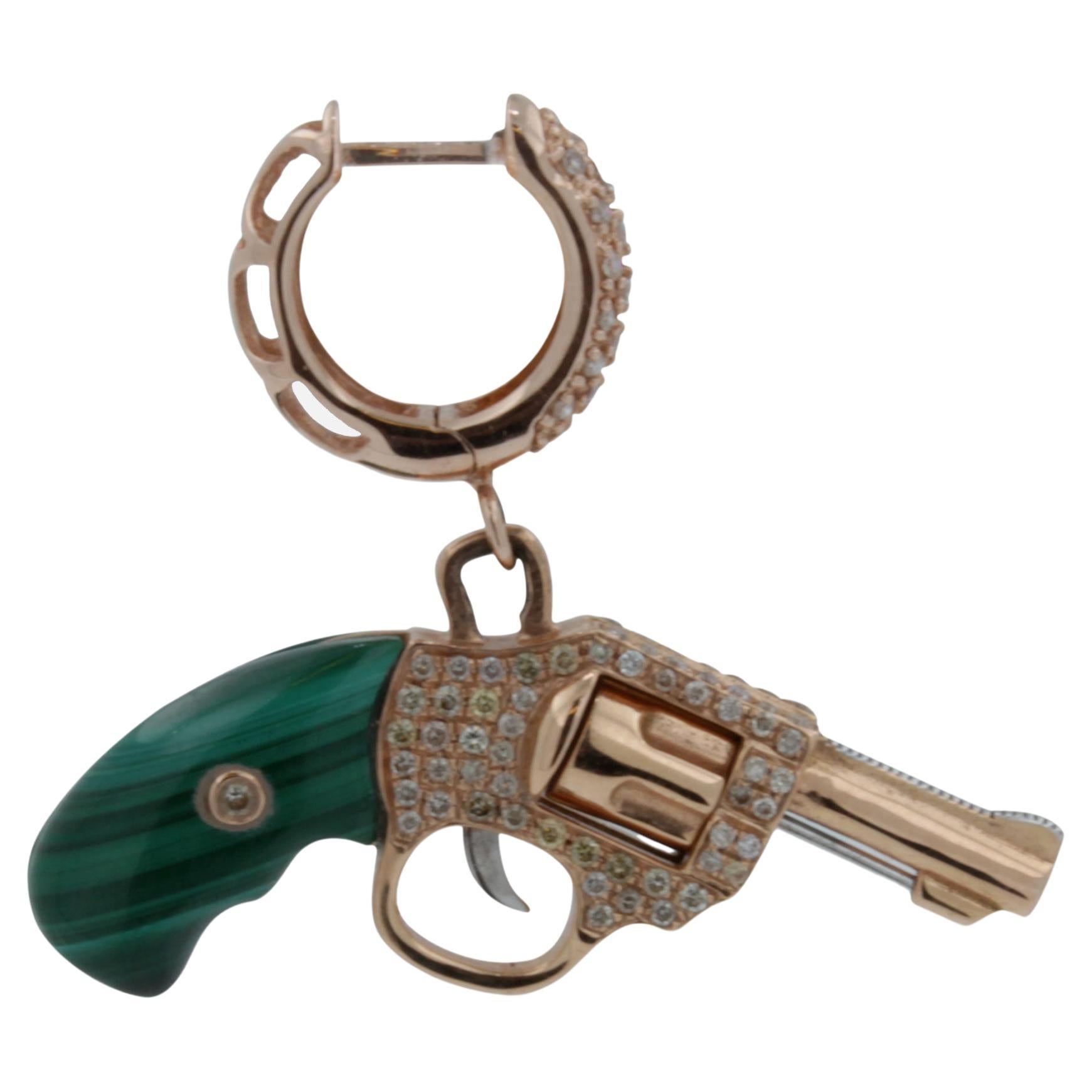 Diamond Green Malachite Bullet 18 Karat Rose Gold Circle Drop Chain ...