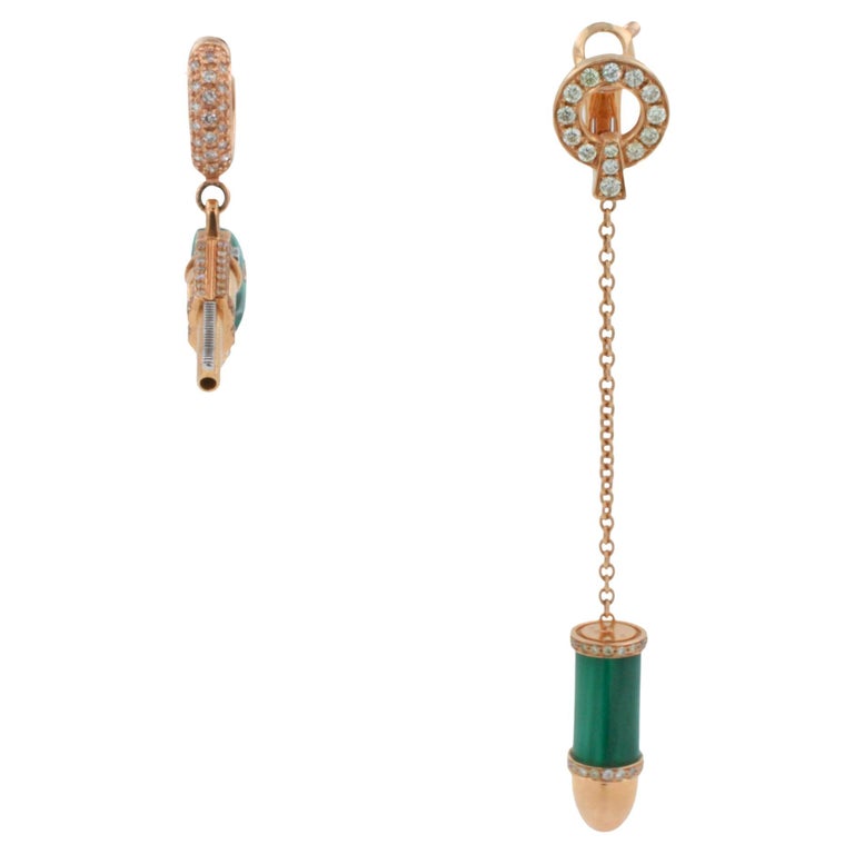 Diamond Green Malachite Pave Bullet 18 Karat Rose Gold Circle Drop ...