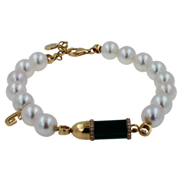 Diamond Green Malachite Pave Rocket Bullet Gold South Sea Pearl Chain ...