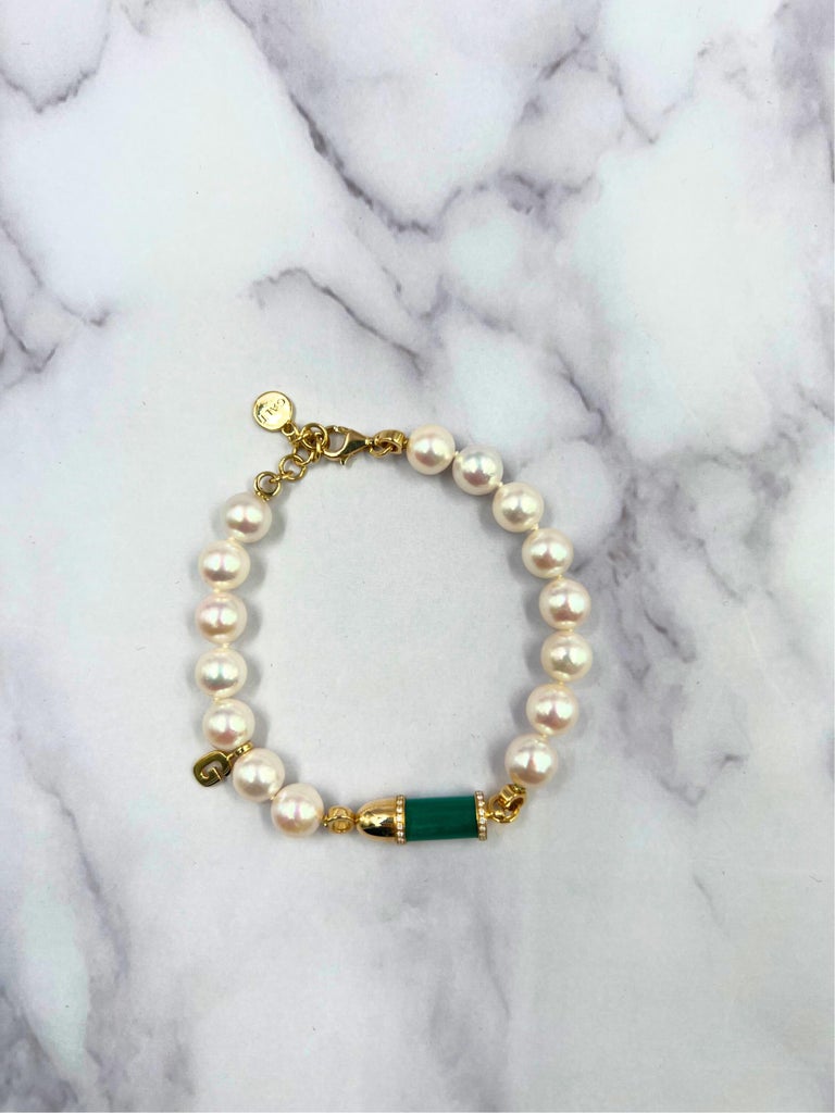 Diamond Green Malachite Pave Rocket Bullet Gold South Sea Pearl Chain ...