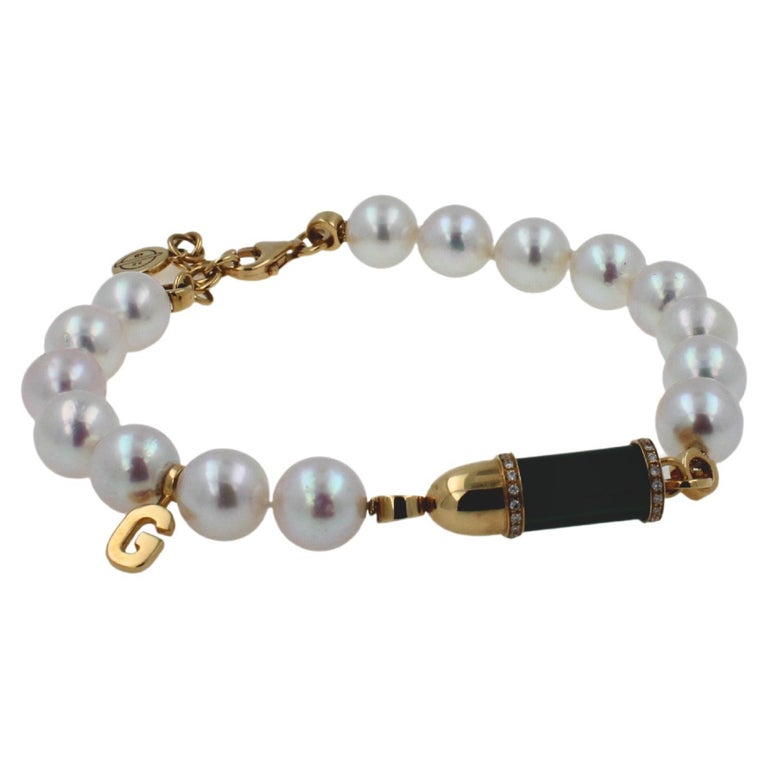 Diamond Green Malachite Pave Rocket Bullet Gold South Sea Pearl Chain ...