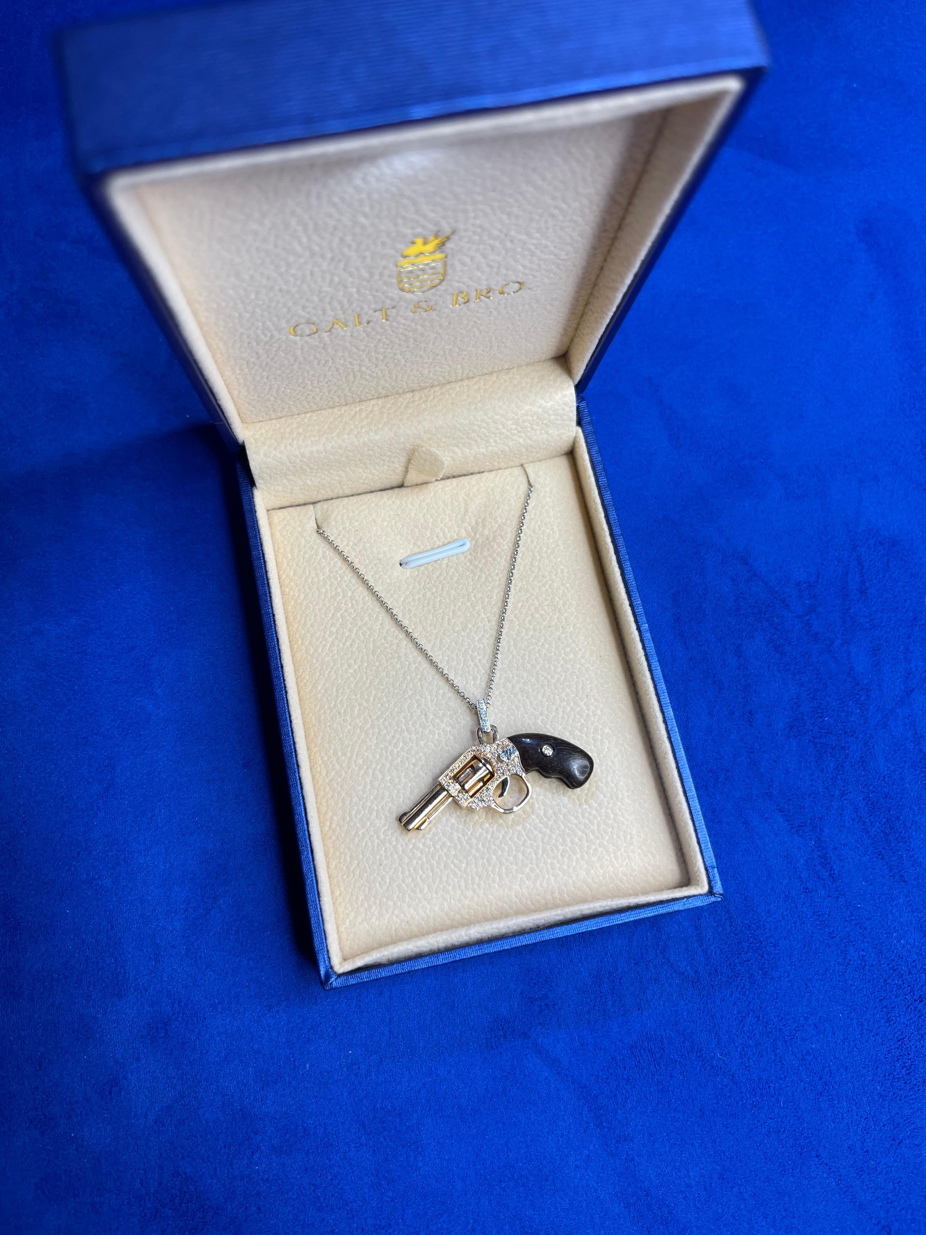Diamond Pave Gun Revolver Gemstone Rosewood 18K Rose Gold Necklace ...