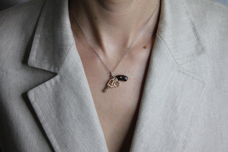 Diamond Pave Gun Revolver Gemstone Rosewood 18K Rose Gold Necklace ...