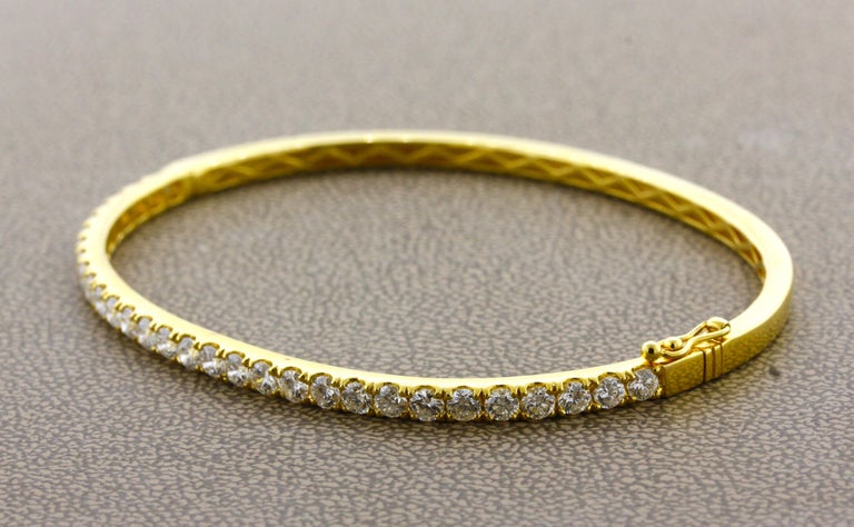 Diamond Half-Eternity Gold Bangle Bracelet For Sale at 1stDibs
