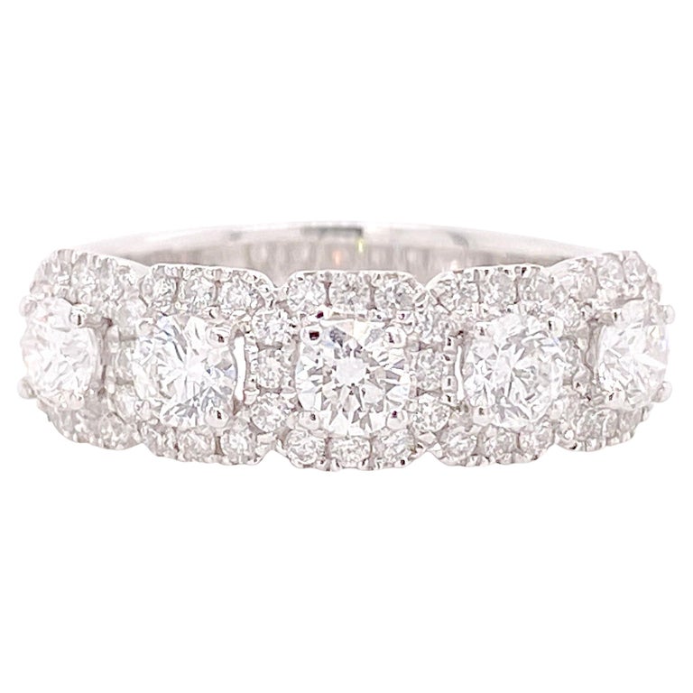 Customizable Diamond Halo Anniversary Band, 1.18 Ct Five Round Diamond ...