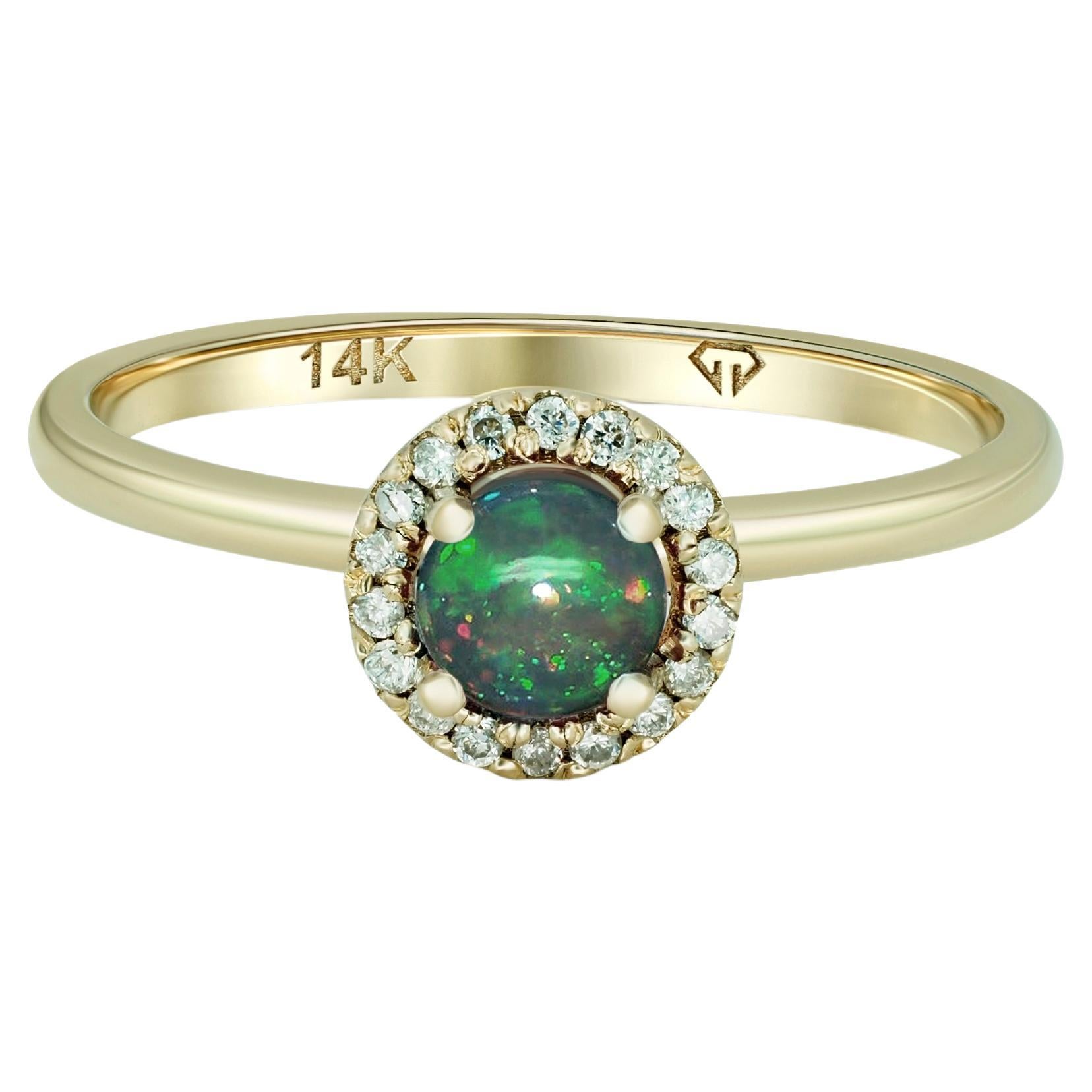 Diamond Halo Opal Ring in 14k Gold For Sale at 1stDibs