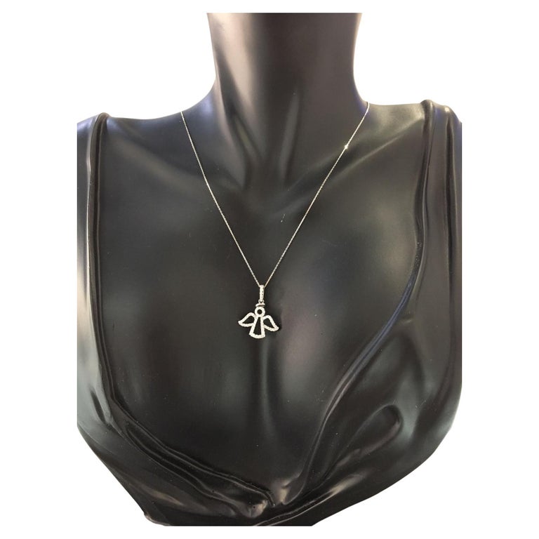 Diamond Halo Pave Angel Necklace Pendant Charm 18 Karat White Gold ...