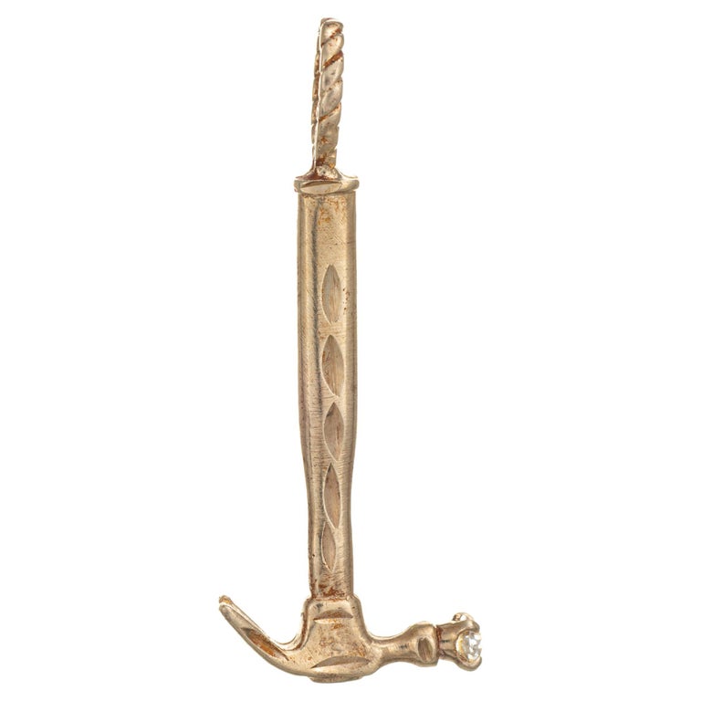 Diamond Hammer Charm Vintage 14k Yellow Gold Estate Construction ...