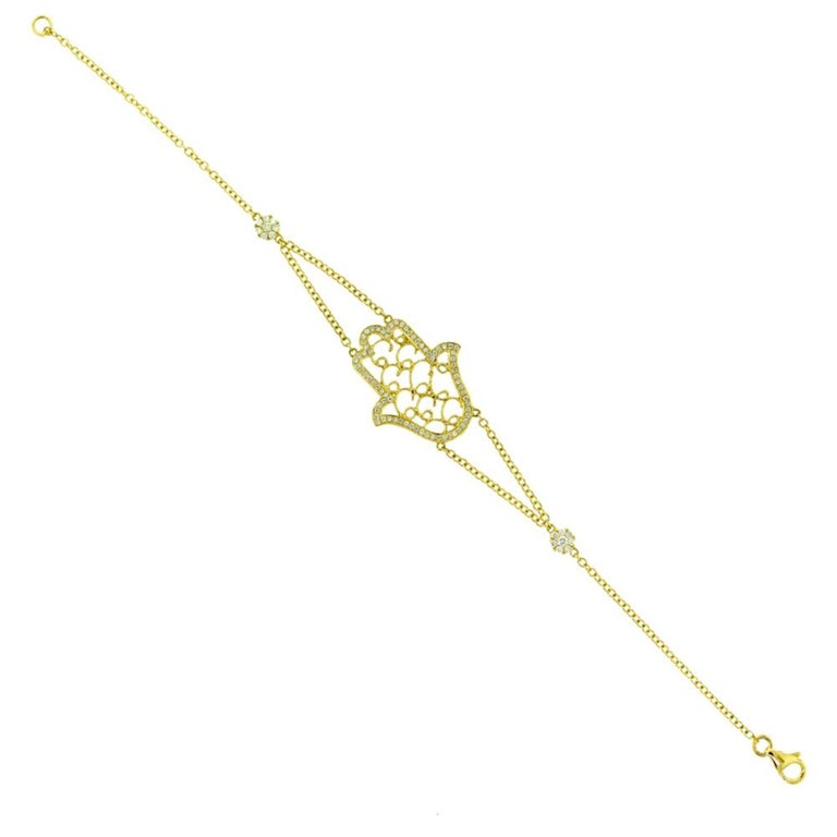 Diamond Hamsa Hand Yellow Gold Bracelet For Sale (Free Shipping) at 1stDibs
