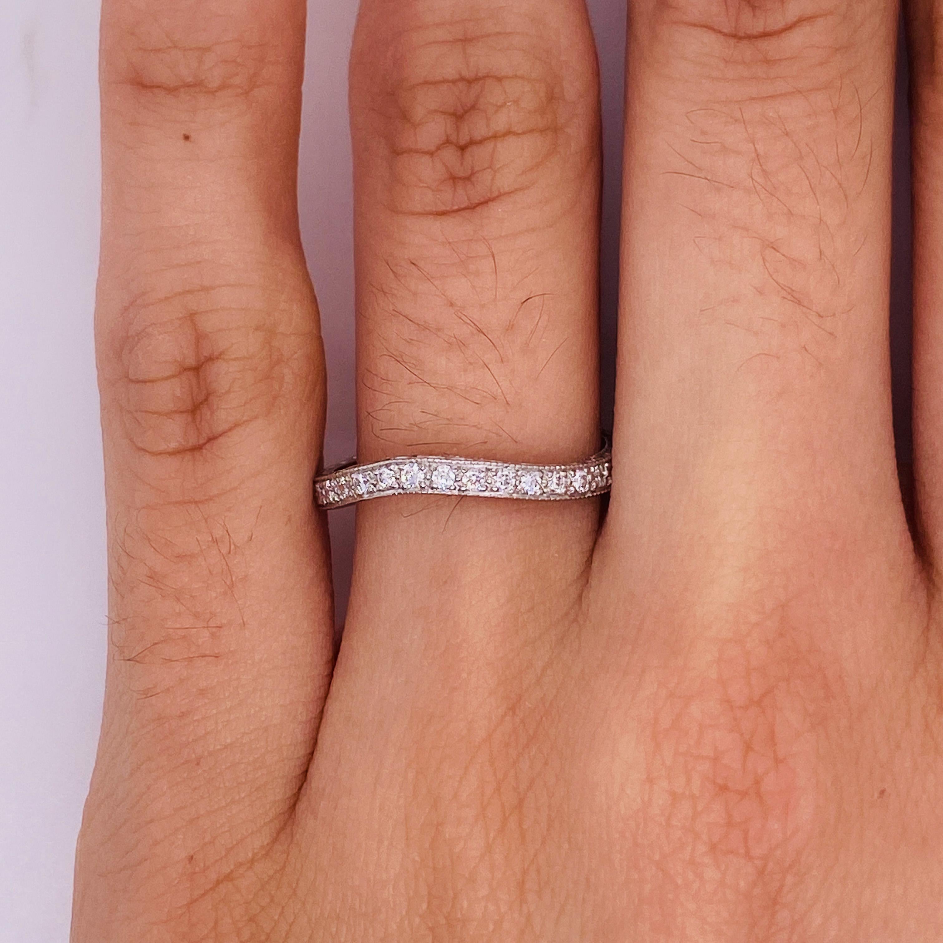 Diamond Hand Engraved Platinum Shadow Band 0.40 Carats Stackable Curved ...