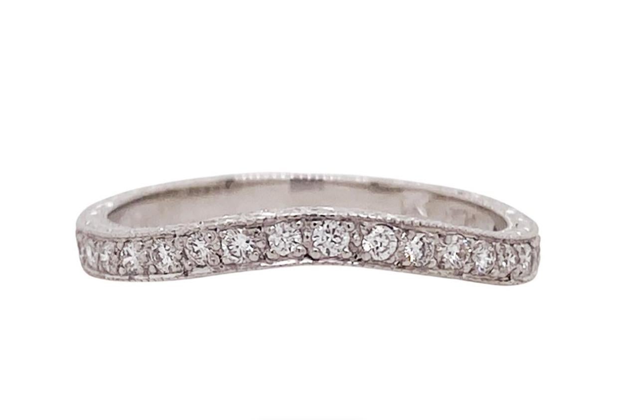 Diamond Hand Engraved Platinum Shadow Band 0.40 Carats Stackable Curved ...