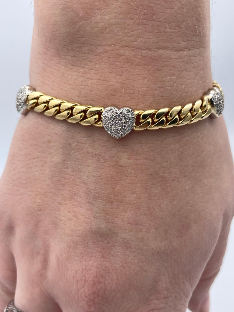 Diamond Heart Chain Gold Bracelet For Sale at 1stDibs