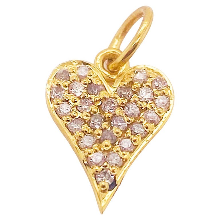 Diamond Heart Charm, .22 Carat Diamond 14k Gold Pave Diamond Heart ...