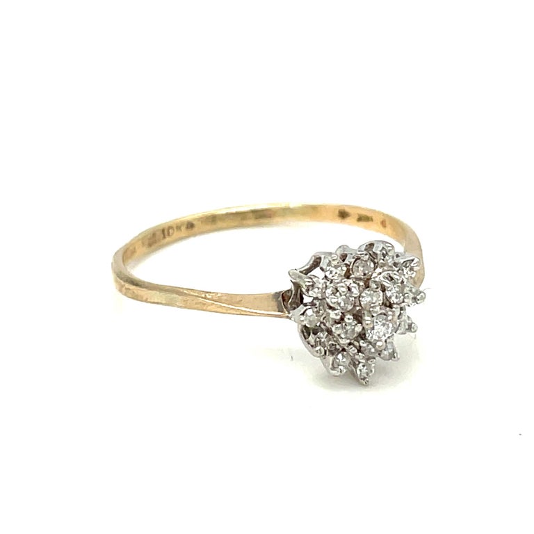 Diamond Heart Cluster Ring 10k Yellow White Gold For Sale at 1stDibs