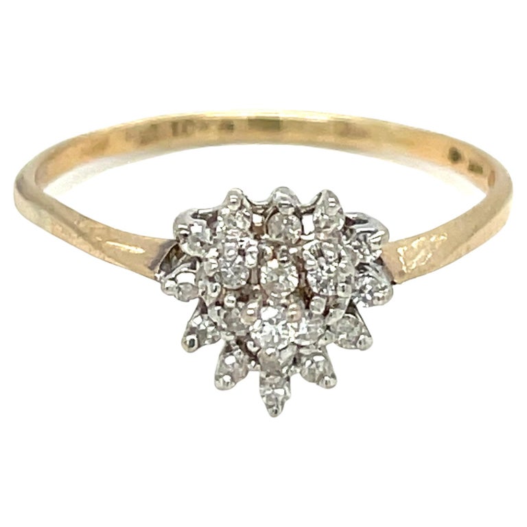 Diamond Heart Cluster Ring 10k Yellow White Gold For Sale at 1stDibs