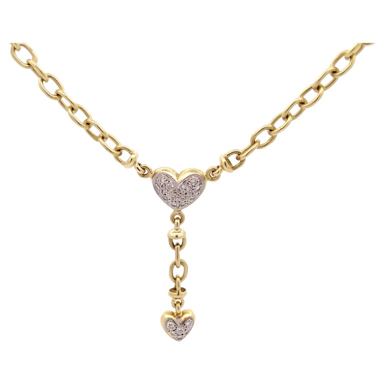 Diamond Heart Drop Pendant Chain in 14k Green Gold For Sale at 1stDibs