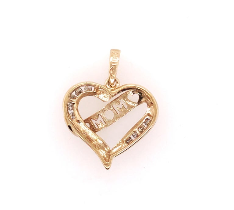 Diamond Heart Pendant Necklace Mom Mother .18ct Yellow Gold For Sale at ...