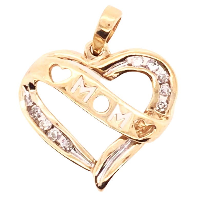 Diamond Heart Pendant Necklace Mom Mother .18ct Yellow Gold For Sale at ...