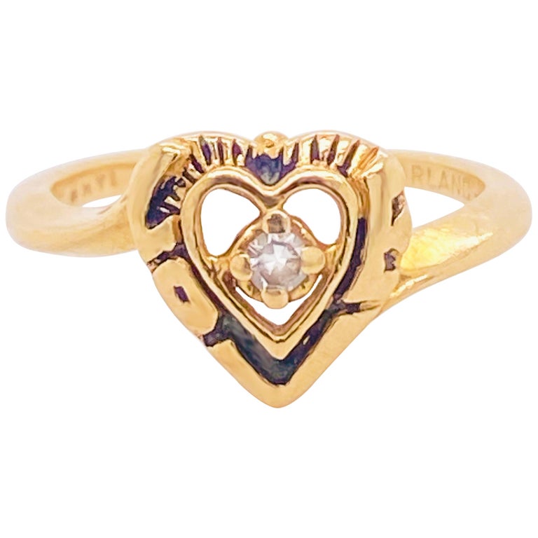 Diamond Heart Ring 14 Karat Yellow Gold Open Heart Ring, Promise Ring ...