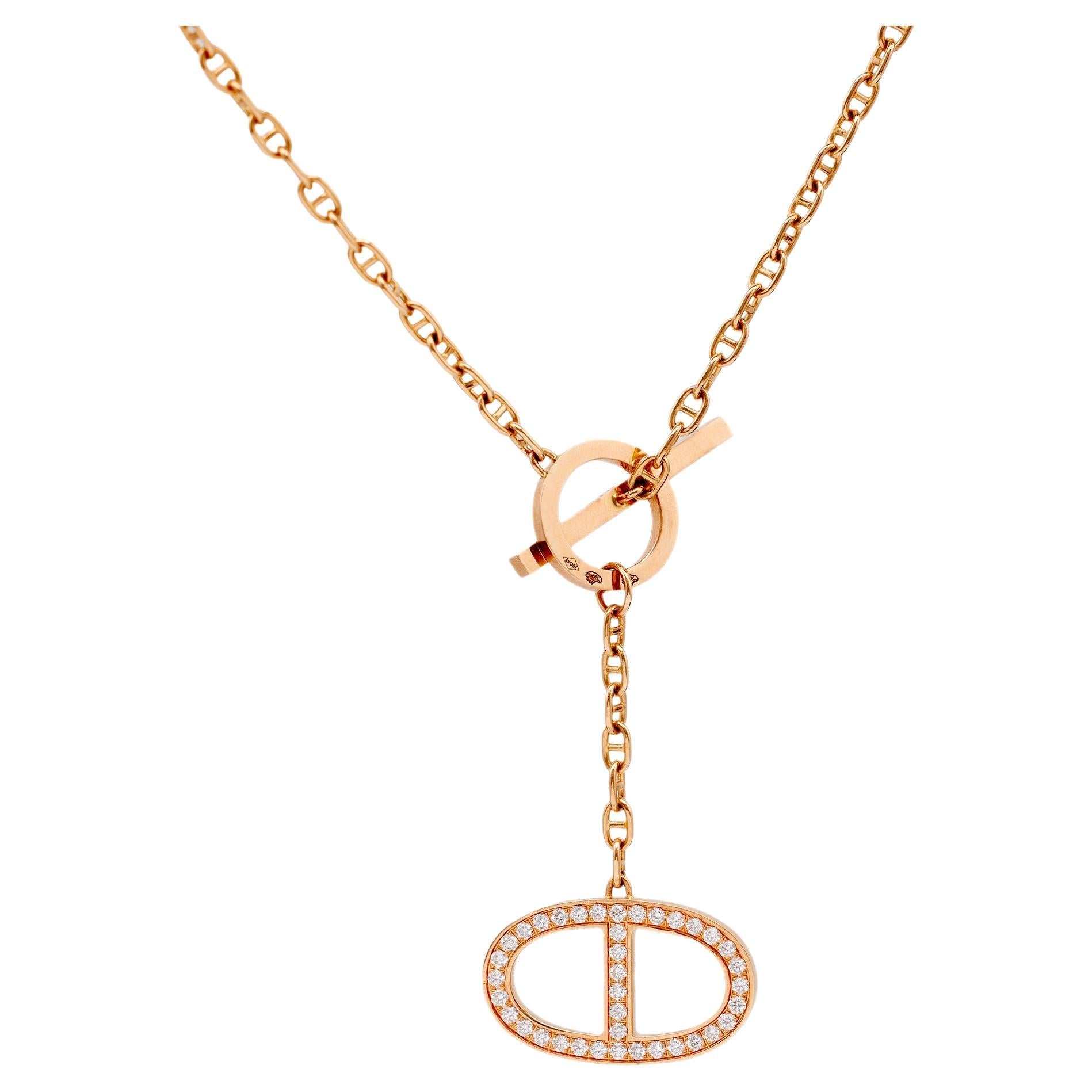 Hermes French Chaine d'ancre Verso White Ceramic 18k Rose Gold Necklace ...