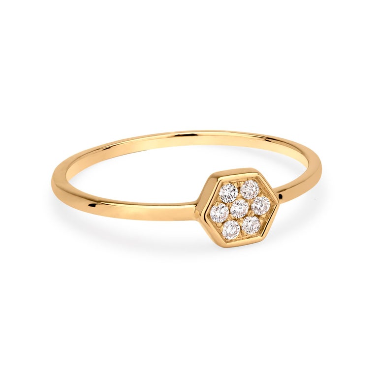 Luxle Diamond Hexagon Ring in 18k Yellow Gold For Sale at 1stDibs