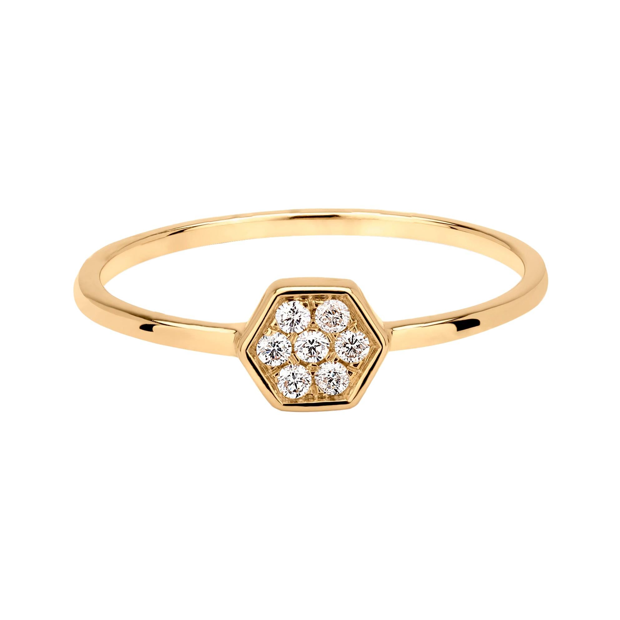 Hexagon Diamond Gold "Honeycomb" Cluster Ring at 1stDibs