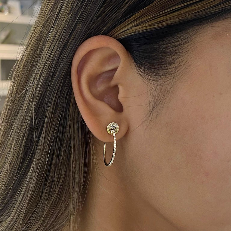Diamond Hoop Earrings 14K Yellow Gold Pave Diamond Disk and J Hoops ...