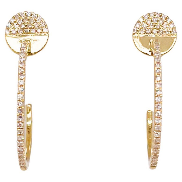 Diamond Hoop Earrings 14K Yellow Gold Pave Diamond Disk and J Hoops ...