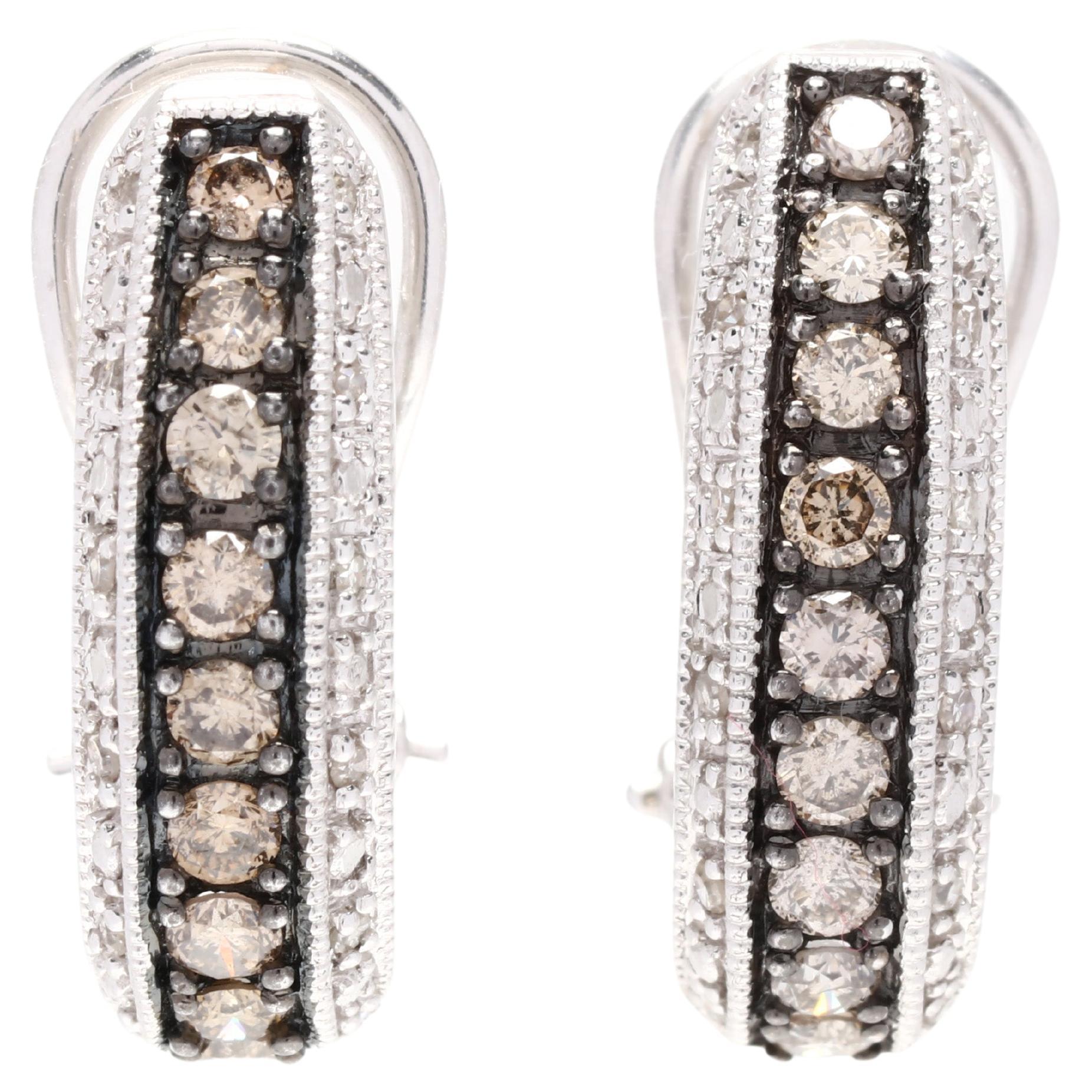 Vintage 14 White/Yellow Gold and Diamond Reversible Hoop Earrings For ...