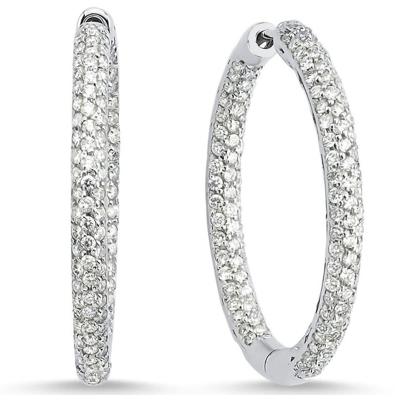 18k White Diamond Hoop Earrings For Sale at 1stDibs