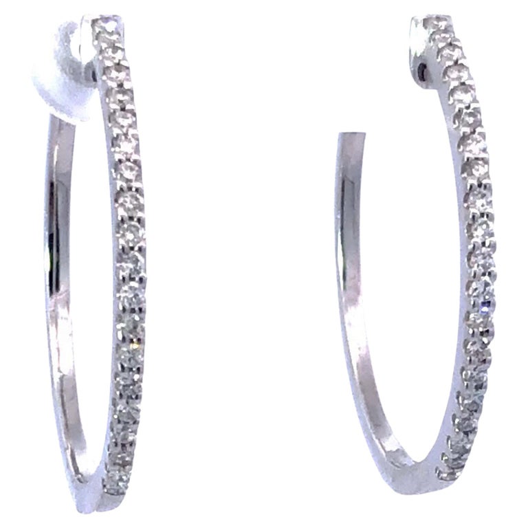 Diamond Hoop Earrings in 18K White Gold For Sale at 1stDibs