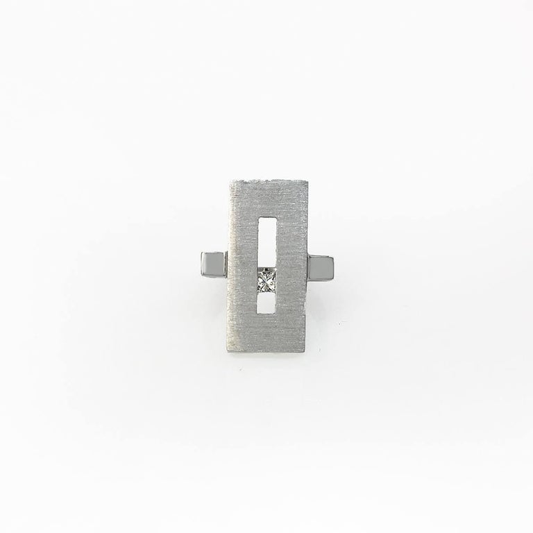 Customizable Diamond in White Gold Suspended Rectangle Ring For Sale at ...