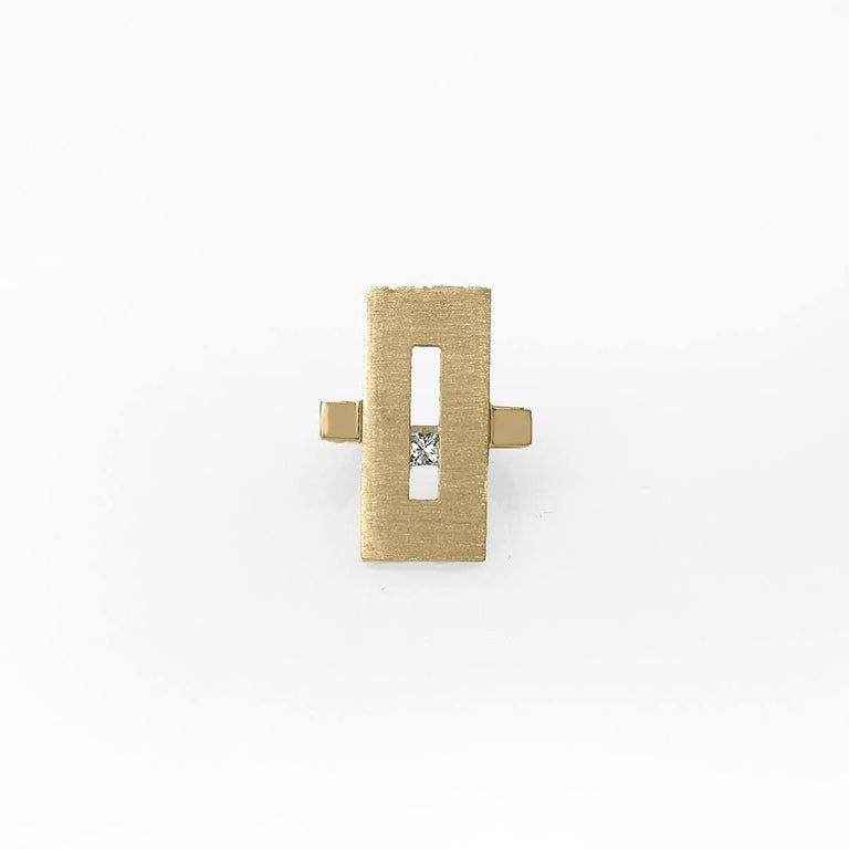 Customizable Diamond in Yellow Gold Suspended Rectangle Ring For Sale ...