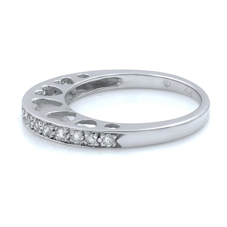 Diamond Inset Heart Cut Out Wedding Band 14K White Gold 0.50cttw For ...