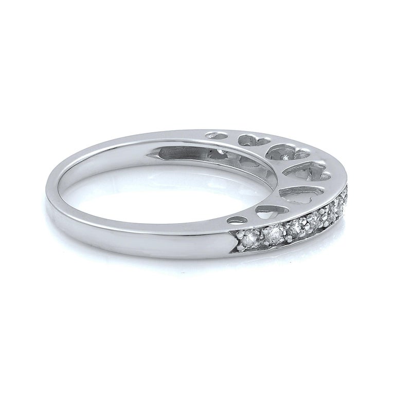 Diamond Inset Heart Cut Out Wedding Band 14K White Gold 0.50cttw For ...